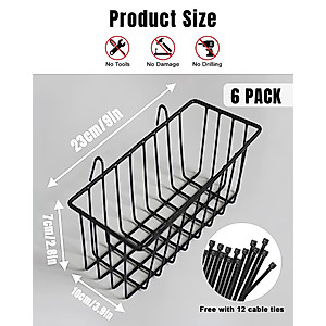 SEMPOMA 6 Pack Black Wire Basket, Hanging wall Basket for Wall Grid Panel, Metal Hanging Baskets for Organizing, Wire Basket for Kitchen Storage, Grid Wall Accessories