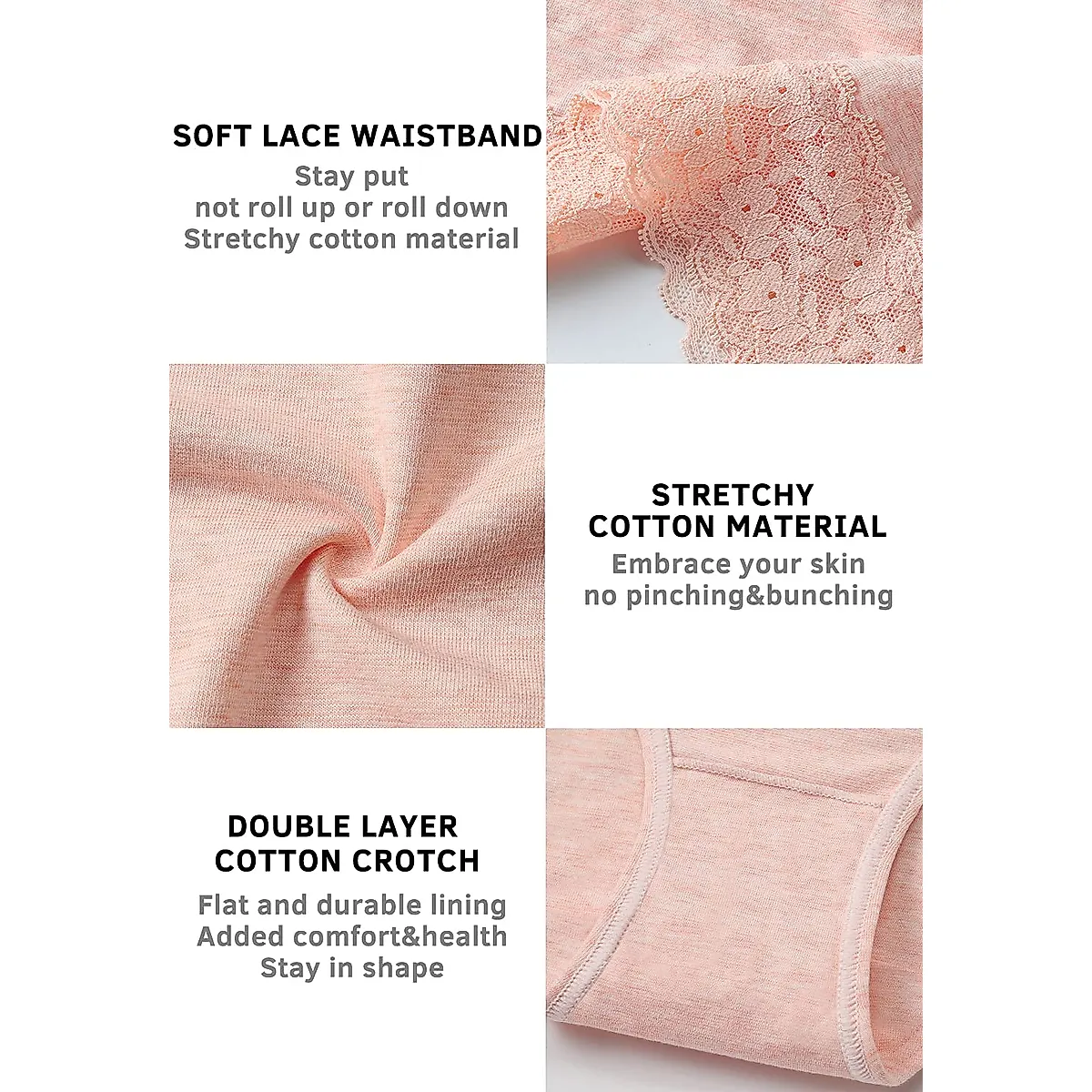 GNEPH Cotton Underwear Panties For Women, Hipster Lace Bikini Panties For Women 5 Pack(218L-Light)