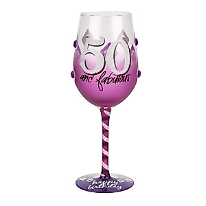 Top Shelf 50th Birthday Wine Glass ; Unique & Thoughtful Gift Ideas for Friends and Family ; Hand Painted Red or White Wine Glass for Mom, Grandma, and Sister