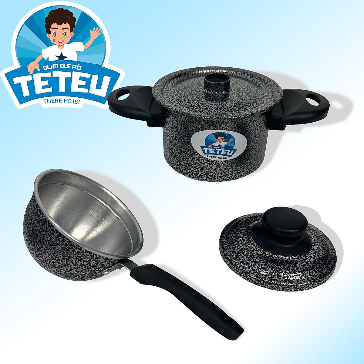 TETEU | Cuscuzeira Nordestino | Brazilian Couscous Pot Steamer Pot for Cooking, cuzcuzeira, couscous, Rice, Vegetables Durable Metal Pot with Handle, Small Portions | Gray crackle Color - 12oz