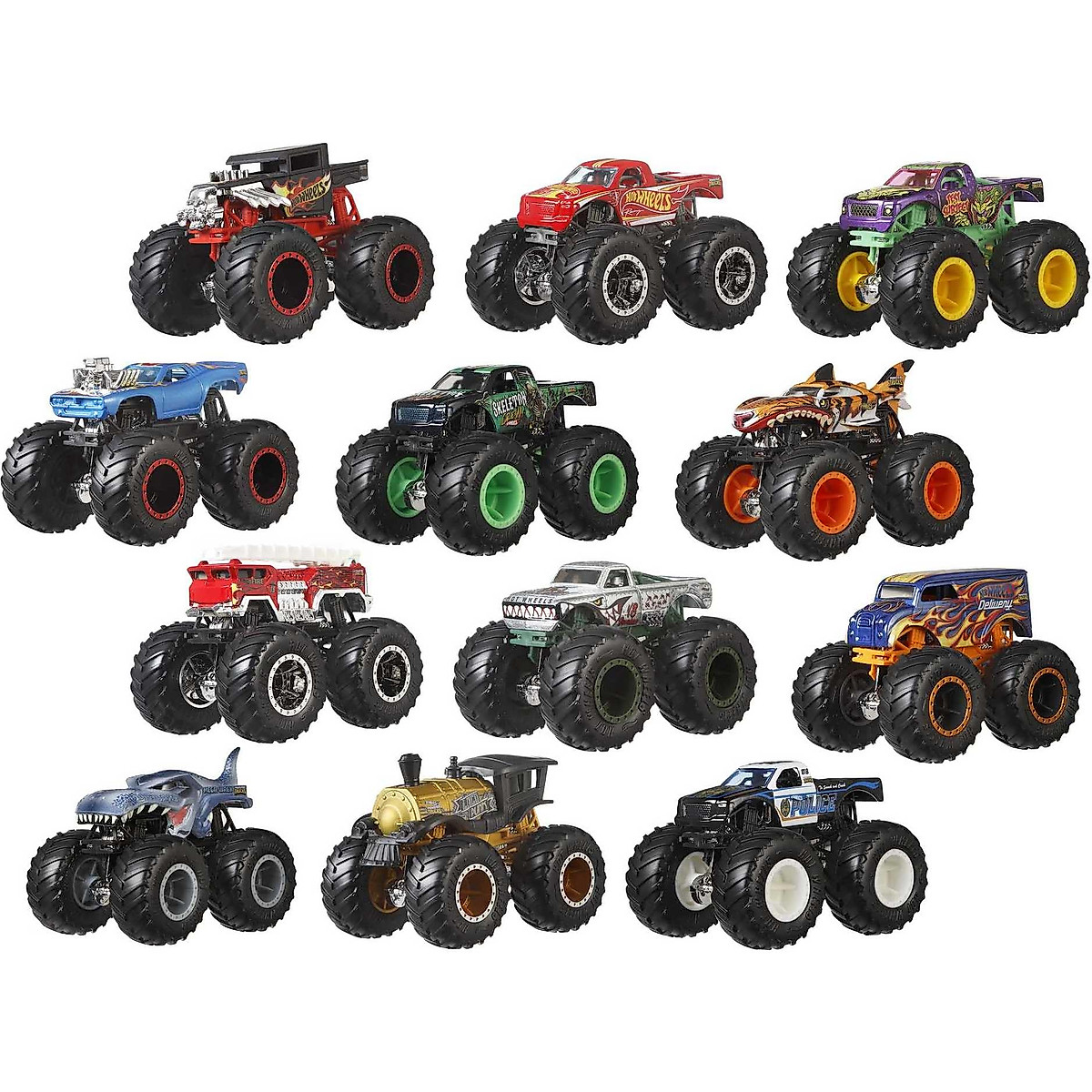 Hot Wheels Monster Trucks Set of 12 (1:64 Scale) + Hot Wheels Monster Trucks Stunt Tire Playset (Amazon Exclusives)