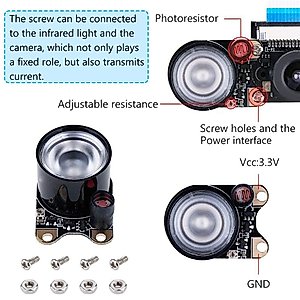 for Raspberry Pi, Infrared Night Vision IR Camera with Acrylic Holder Case, Adjustable-Focus Webcam for Pi 4/Pi 3 B+/Pi 3, Suit for Home Security Monitors, DIY, 3D Printer