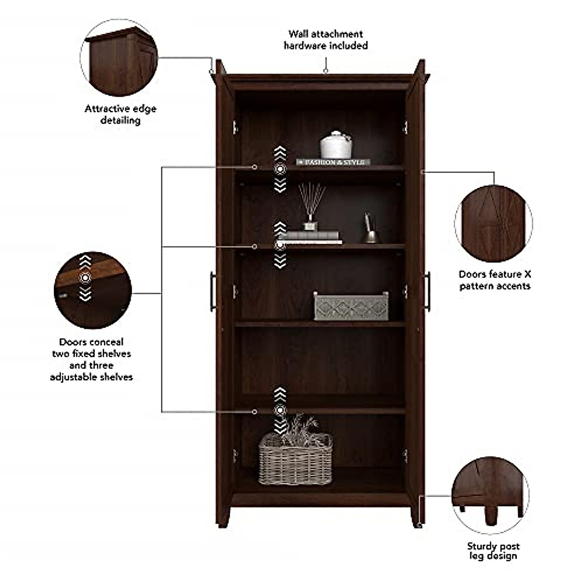 Bush Furniture Key West Kitchen Pantry Cabinet, Bing Cherry
