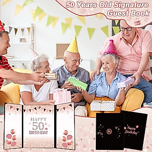 Naozinebi Rose Gold 50th Birthday Guest Book Alternative 50 Years Old Signature Guest Book Happy 50th Birthday Signature Certificate Great 50th Birthday Gifts 50th Birthday Party Supplies for Women