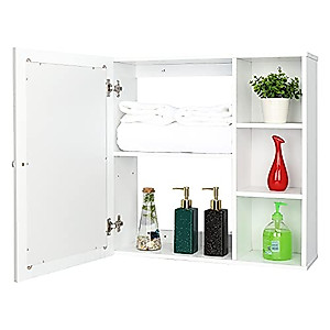 Doredo Bathroom Cabinet Wall Mounted with Mirror, Medicine Cabinets for Bathroom, Wall Cabinets for Bathroom Storage with Adjustable Shelf and 3 Open Shelves, Hanging Bathroom Cabinet, White