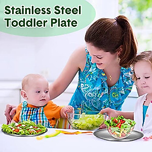 10 Pcs 18/8 Stainless Steel Plate 304 Stainless Steel Dishes 8 Inches Adult Plates Reusable Camping Plates Dishwasher Safe Feeding Serving Flat Plate Double Layers Round Dessert Plate (Silver)