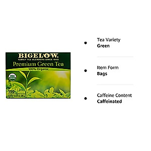 Bigelow Premium 100-Percent Organic Green Tea 150-Count Box, Individually Wrapped