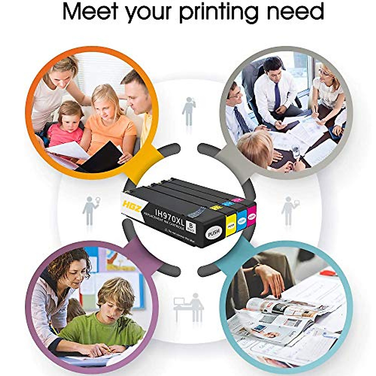 HGZ 4 Pack Replacement 970XL 971XL Ink Cartridges 970 971 Ink Compatible Officejet Pro X576dw X476dw X476dn X451dn X451dw X551dw Printer