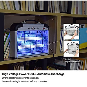 Bug Zapper Indoor, 2800V Powerful Flying Insect Mosquito Killer w/ 20W Blue Light Attract, Plug-in Pest Control Machine for Moth, Fruit Fly, Fungus Gnat, Garage Bug Catcher