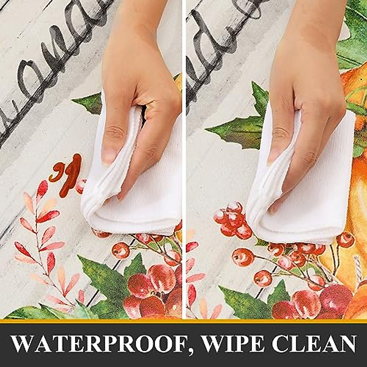Pauwer Fall Pumpkin Kitchen Rugs Set of 2, Farmhouse Kitchen Floor Mat, Non Slip Anti Fatigue Kitchen Mats for Floor, Waterproof Cushioned Kitchen Runner Rug Set Fall Harvest Thanksgiving Decor