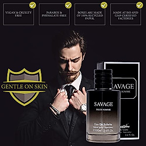 Savage for Men - 3.4 Oz Men's Eau De Toilette Spray - Refreshing & Warm Masculine Scent for Daily Use Men's Casual Cologne Includes NovoGlow Carrying Pouch Smell Fresh All Day A Gift for Any Occasion