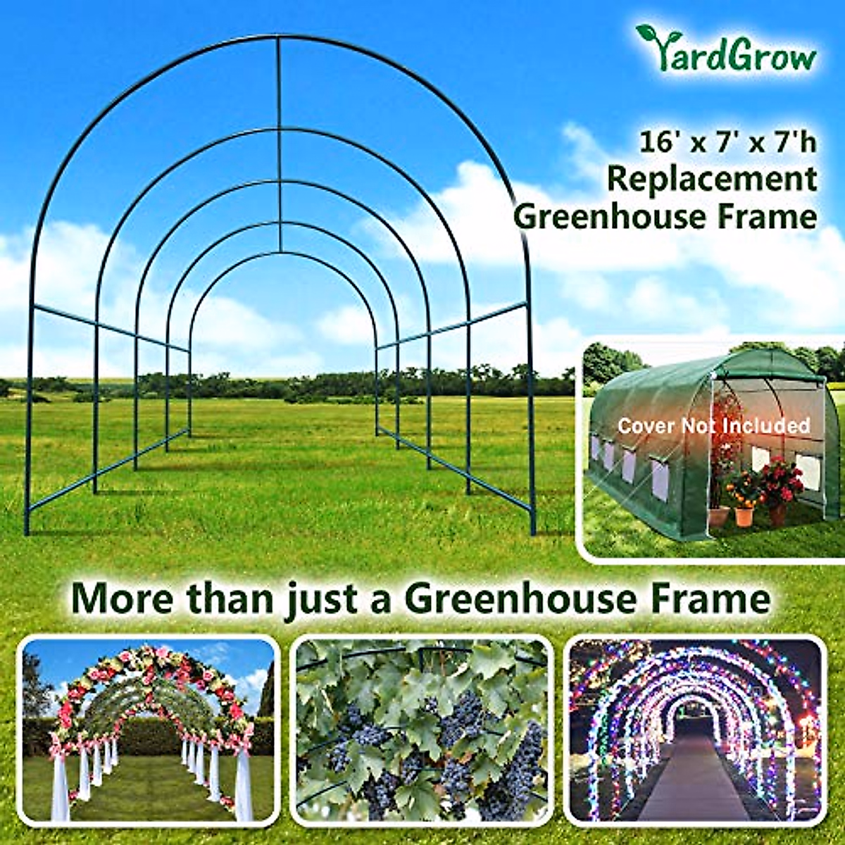 YardGrow Large Garden Support Arch Frame Climbing Plant Arch Arbor for Various Climbing Plant Roses Vines Birthday Wedding Party Decoration Pergola Frame (16' x 7' x 7')