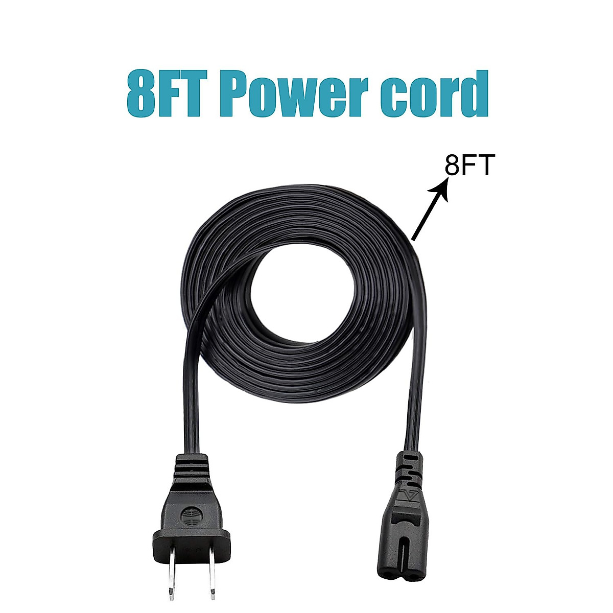 8ft 2 Prong Power Cord Replacement for Sony PlayStation 4 PS4 Slim AC Power Cord AC Cable