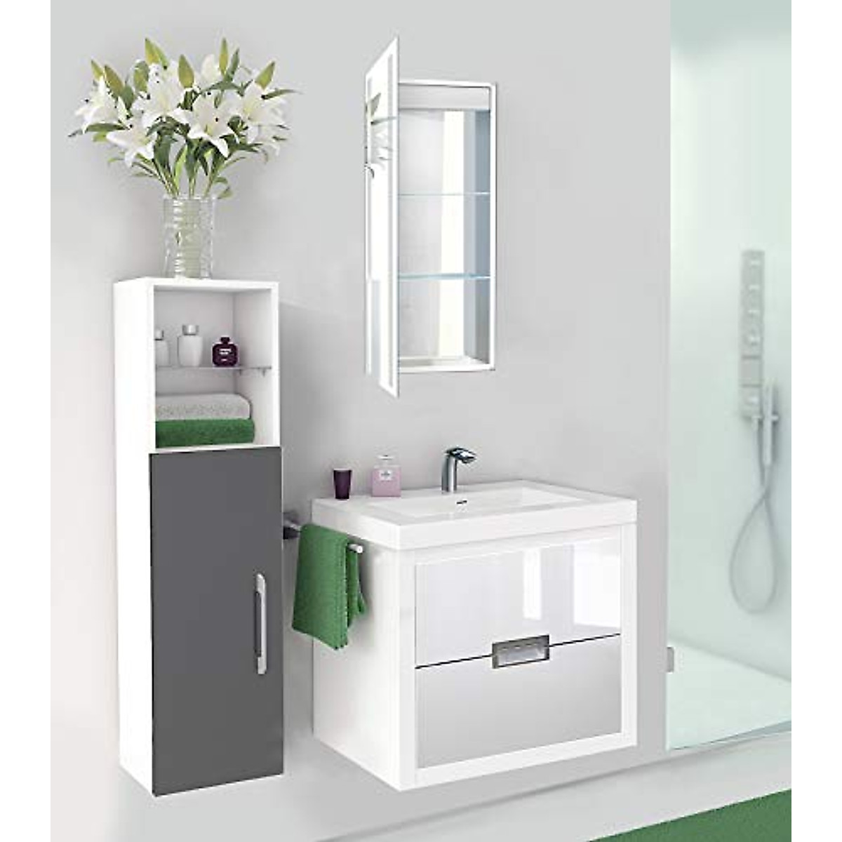 Krugg Kinetic LED Medicine Cabinet| Recessed or Surface Mount Mirror Cabinet w/Dimmer & Defogger (15"x30" Left Hinge)