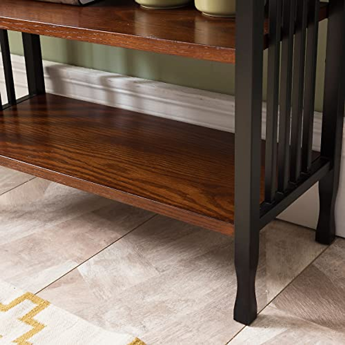 Leick Home 11262 Ironcraft Mantel Height Rustic Bookcase with Drawer Storage, 12" D x 30" W x 50" H, Mission oak/matte black