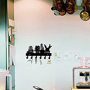 CREATCABIN Cactus Key Holder Metal for Wall Mounted Black 10.6" x 6.3" Keys Hanger 6 Hooks Decorative Welcome Home Sign Key Hanging Rack for Bathroom Door Kitchen Bedroom University Dormitory