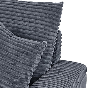 Oversized Loveseat with 2 Ottomans, 82.67" Corduroy Cloud Couch with USB Charger Console Storage Armrest, Modern Sectional Sofa Lounge Sleeper Sofa for Living Room Office, Grey