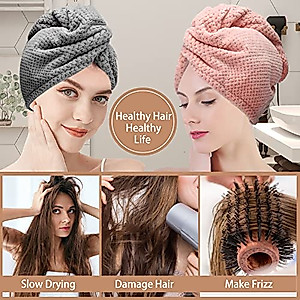 CZZXI 3 PCS Microfiber Hair Towel, Hair Wraps for Women Wet Hair, Fast Drying Hair Turban, Anti Frizz Head Towels Wrap for Curly Hair (Grey, Pink, Blue)