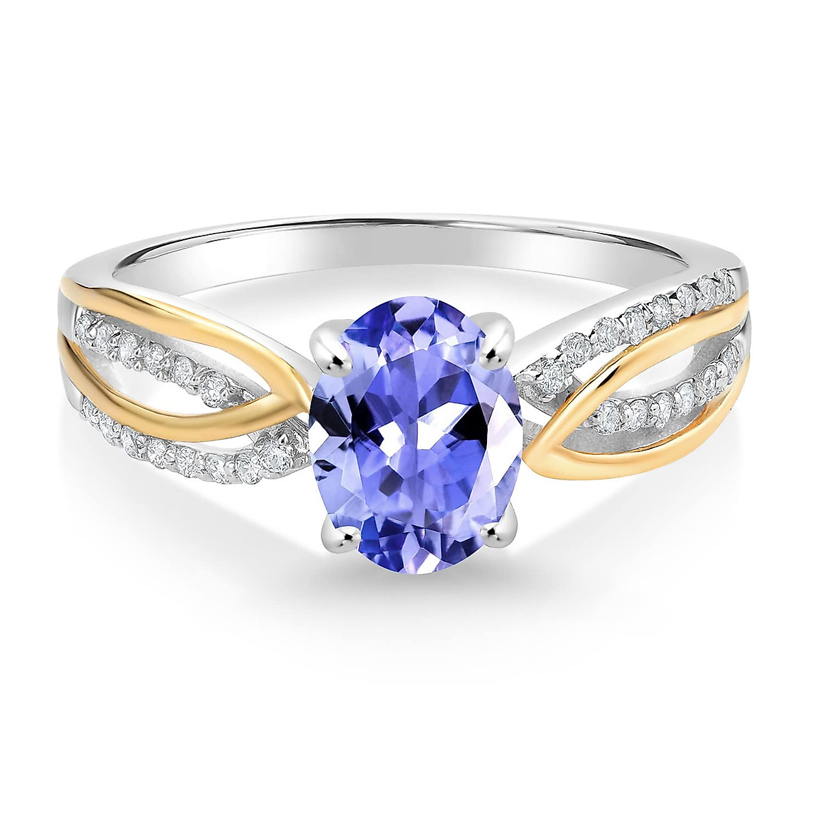 Gem Stone King 925 Sterling Silver and 10K Yellow Gold 8X6MM Oval Gemstone Birthstone and White Lab Grown Diamond Engagement Ring For Women | Available In Size 5, 6, 7, 8, 9