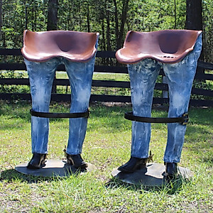 The King's Bay Pair of Cowboy Bar Stools with Jeans and Boots
