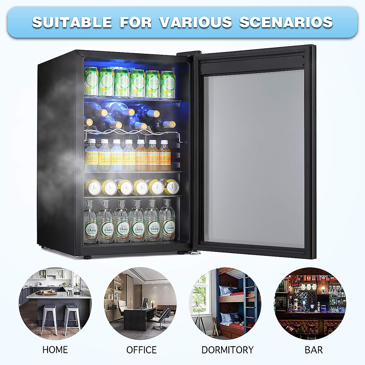 Antarctic Star Beverage Refigerator -120 Can Mini Fridge for Soda Beer or wine,Small Drink Dispenser, For Office or Bar with Adjustable Removable Shelves，4.5 Cu. Ft. (Black)…