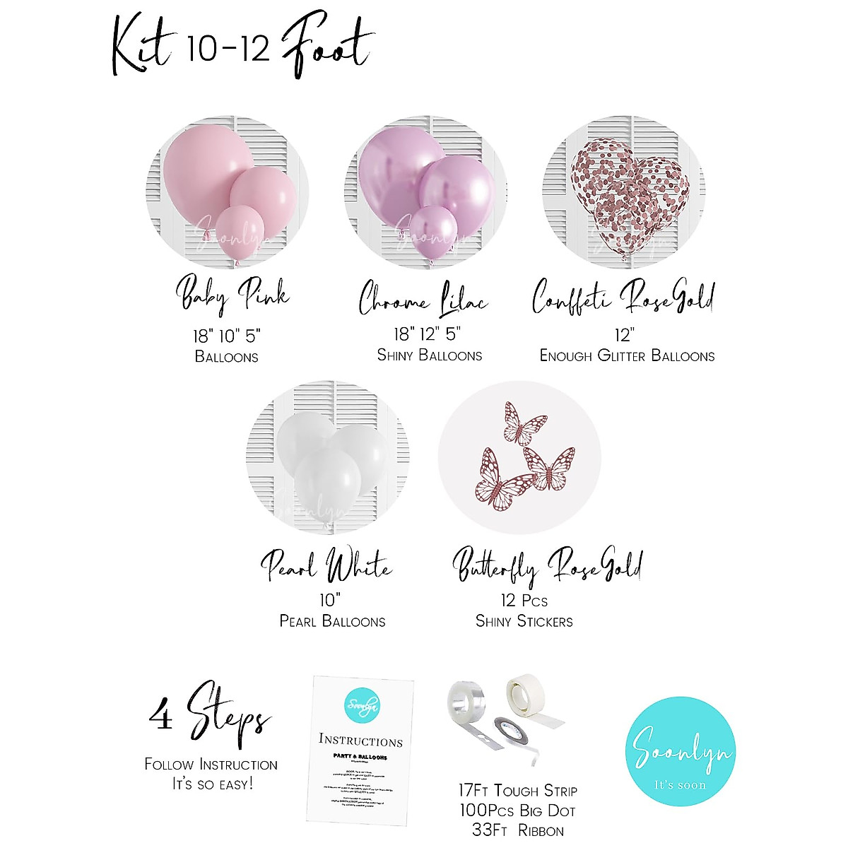 Soonlyn Baby Shower Decorations for Girl 140 Pcs Pink Balloon Garland Butterfly Stickers 18 In 12 In 10 In 5 In Lilac Purple Chrome Rose Gold Confetti Balloon Arch Kit for Girl Birthday Party