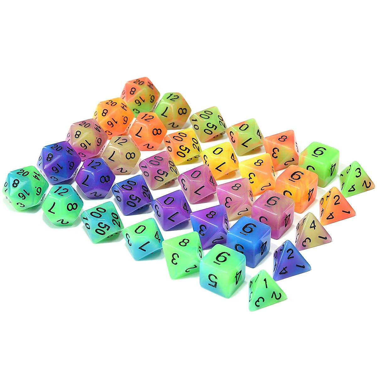 Double Color Glow in The Dark Dice Set 35 Pieces Polyhedral Dice for RPG DND MTG Games Include Black Velvet Pouch