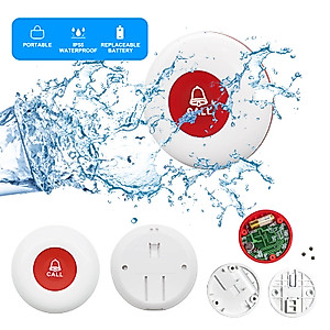 CallToU Caregiver Pager Wireless Call Button Nurse Alert System 500+ Feet for Home/Elderly/Patient/Disabled 1 Plugin Receiver 1 Waterproof Transmitter