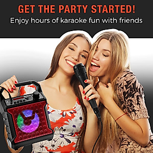 Risebass Portable Karaoke Machine with Microphone - Karaoke System with Party Lights for Kids and Adults - Rechargeable USB Speaker Set with FM Radio SD Card, AUX-in, Birthday Gift for Girls and Boys