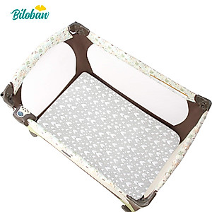 Pack n Play Fitted Sheet, Soft Jersey Cotton Portable Playard Sheets, 2 Pack Mini Crib Sheets, Unisex, Preshrunk,Grey and Pink