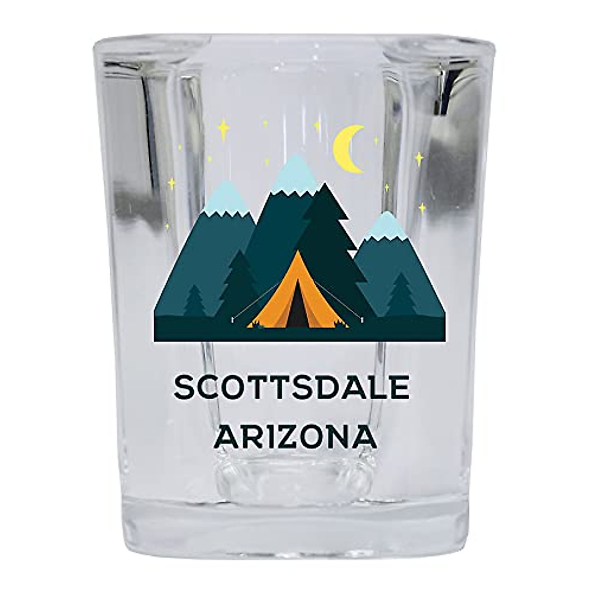 R and R Imports Scottsdale Arizona 2 Ounce Square Base Liquor Shot Glass Tent Design