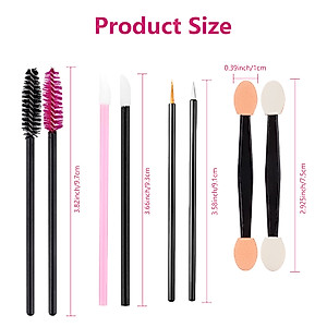 300PCS Disposable Makeup Applicators Tools Kit, Include 100 Disposable Lip Brushes Lip Wands 100 Mascara Brushes Wands Applicator 50 Eyeliner Brushes 50 Eyeshadow Brushes for Eyes and Lips Makeup