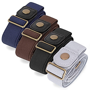 WERFORU 4 Pieces No Buckle Invisible Stretch Belt Buckle-Free Elastic Belt for Women,Black+Coffee+Blue+Grey, Waist Size 35-53 Inches