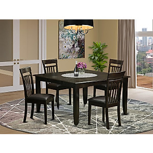East West Furniture PFCA5-CAP-LC 5 Piece Dining Room Furniture Set Includes a Square Wooden Table with Butterfly Leaf and 4 Faux Leather Kitchen Dining Chairs, 54x54 Inch, Cappuccino