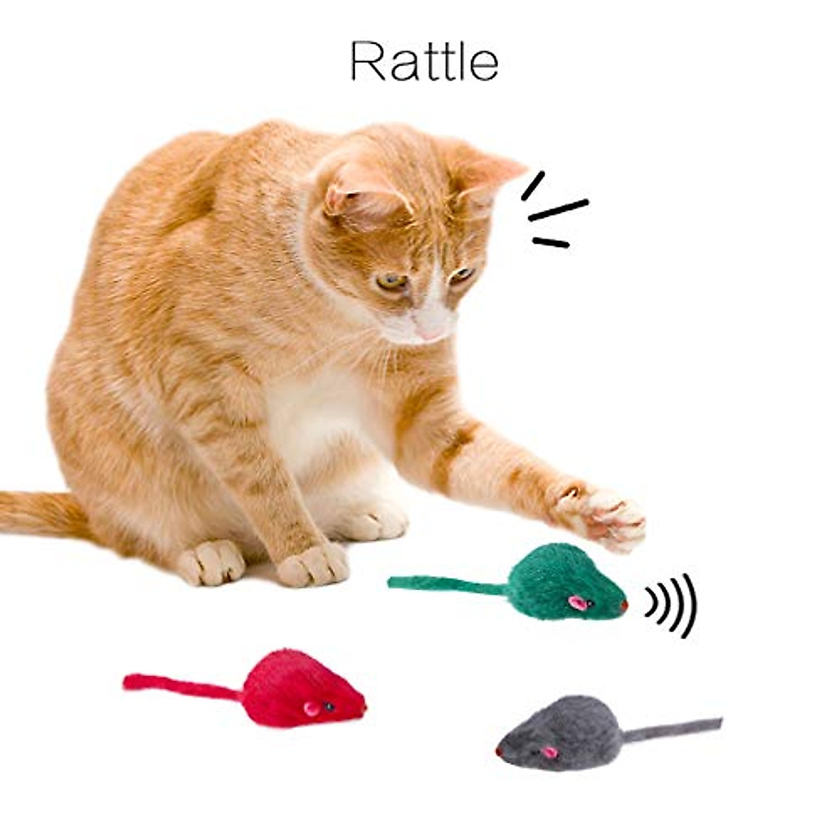 Yangbaga Fur Mice Rattle 14 Pack, Cat Toys Rainbow Mice for Cats and Kittens (14 pcs Rainbow mices)