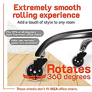 Office Chair Wheels - 98% Universal Fit Caster (3 Inch, Set of 5) Replacement Rollerblade Style Desk for Hardwood Tile Vinyl Carpet Casters