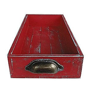 IGC Antique Bronze Metal Handle Wood Display/Serving Tray - 16" x 10" - Red Distressed - Handmade Decorative Distressed Vintage Wooden Rustic Ottoman Cottage Serving Tray