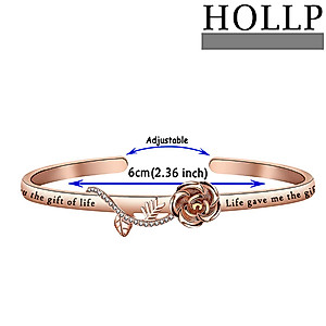 HOLLP Stepdaughter Rose Flower Bracelet Step Daughter Jewelry Daughter In Law Bracelet I Didn't Give You The of Life Gave Me Bracelet Stepdaughter Bracelet (Rose Flower Bracelet-RG)