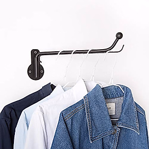Mkono Wall Mounted Clothes Hanger with Swing Arm Holder Valet Hook Metal Hanging Drying Rack Space Saver for Closet Organizer, Bathroom, Bedroom, Laundry Room 2 Pack, Black