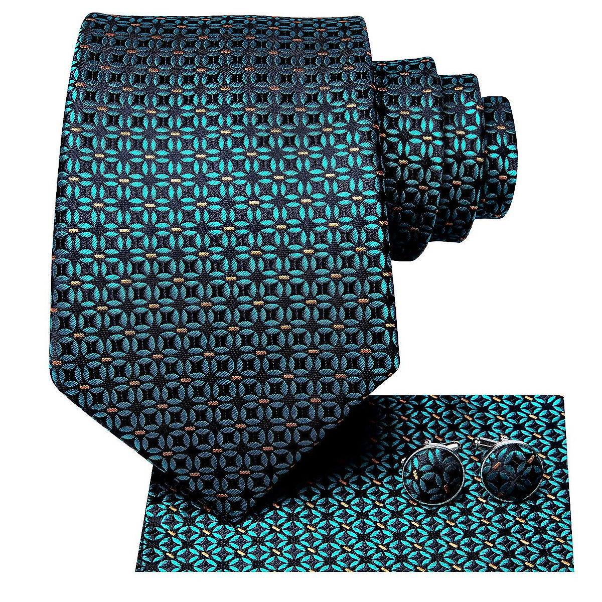 Dubulle Mens Paisely Floral Silk Tie for Men Striped Necktie and Pocket Square Set Wedding Business,Teal Green