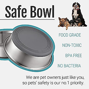 PEGGY11 Stainless Steel Metal Dog Bowls, Food Grade, BPA Free, Premium Pet Bowls for Food Water, Nonslip Rubber Bottom, Dishwasher Safe, Easy to Clean, 3.8 Cup, 2 Pack