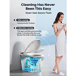 Smart Toilet with Built-in Tank & Bidet Auto Open/Close Foot Sensor Flush Dryer Heated Seat Soft Close Elongated One-Piece Design (ZY695A)
