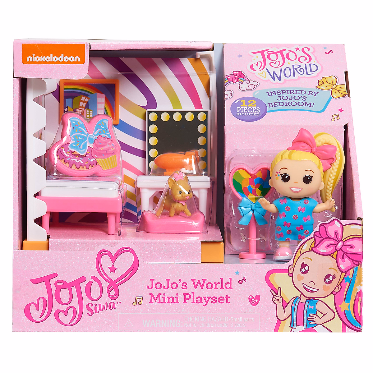 JoJo Siwa JoJo's World Bedroom Mini Playset, Mini JoJo Collectible Figure, 12-pieces, Kids Toys for Ages 6 Up by Just Play