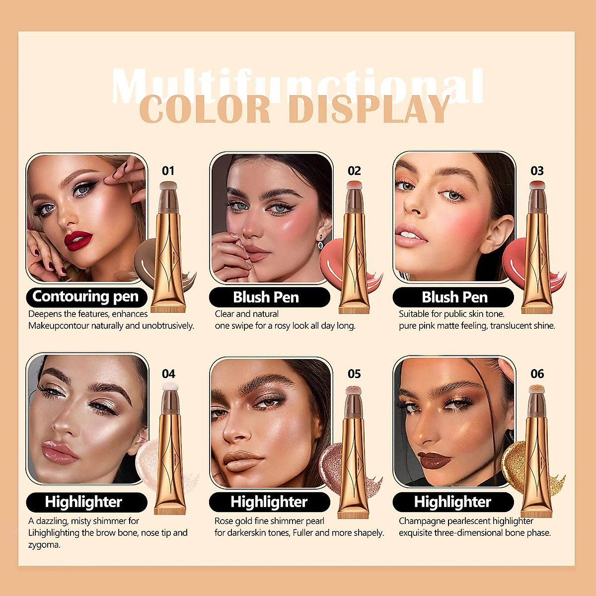 DAGEDA Contour Beauty Women Wand, Liquid Face Concealer Pen, Smooth Creamy Matte Finish Liquid Contour Stick with Soft Cushion Applicator, Blendable Waterproof Body Face Contouring Makeup, 0.53oz (01)