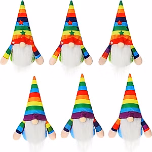 Skylety 6 Pieces Rainbow Gnome Pride Santa Ornament Plush Decorations Gnomes Santa Elf Table Ornaments Hanging Decorations Home Party Decor