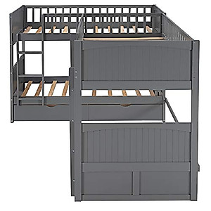 Harper & Bright Designs L-Shaped Twin Size Bunk Bed and Loft Bed with Two Storage Drawers and Guardrail (Grey)