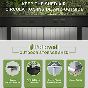 Patiowell 6x4 FT Outdoor Storage Shed, Water-Resistance Metal Outdoor Sheds with Vents & Lock, Garden Shed of Galvanized Steel for Lawn, Patio, Backyard Garden Tools, Bikes, White