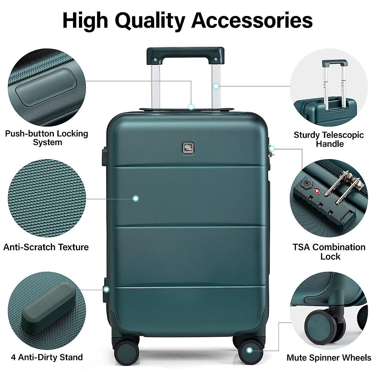 Hanke Carry On Luggage 22x14x9 Airline Approved Spinner Wheels Hard Shell Suitcases for Women & Men TSA Luggage Travel Suitcase Rolling Light Weight Luggage 20 Inch(Blackish Green)