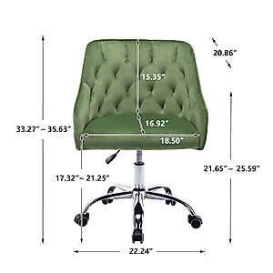 CNANXU Velvet Swivel Shell Chair with Adjustable Height,Accent Swivel Desk Chair,Modern Leisure office Chair for Living Room (Green)