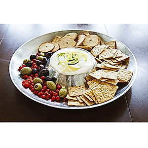 Chip and Dip Serving Bowl, Elegant Serving Dish - Great for Chips, Dips, Appetizer, Fruit Bowl, Salad and Snack – Stainless Steel Chips and Dip Plate